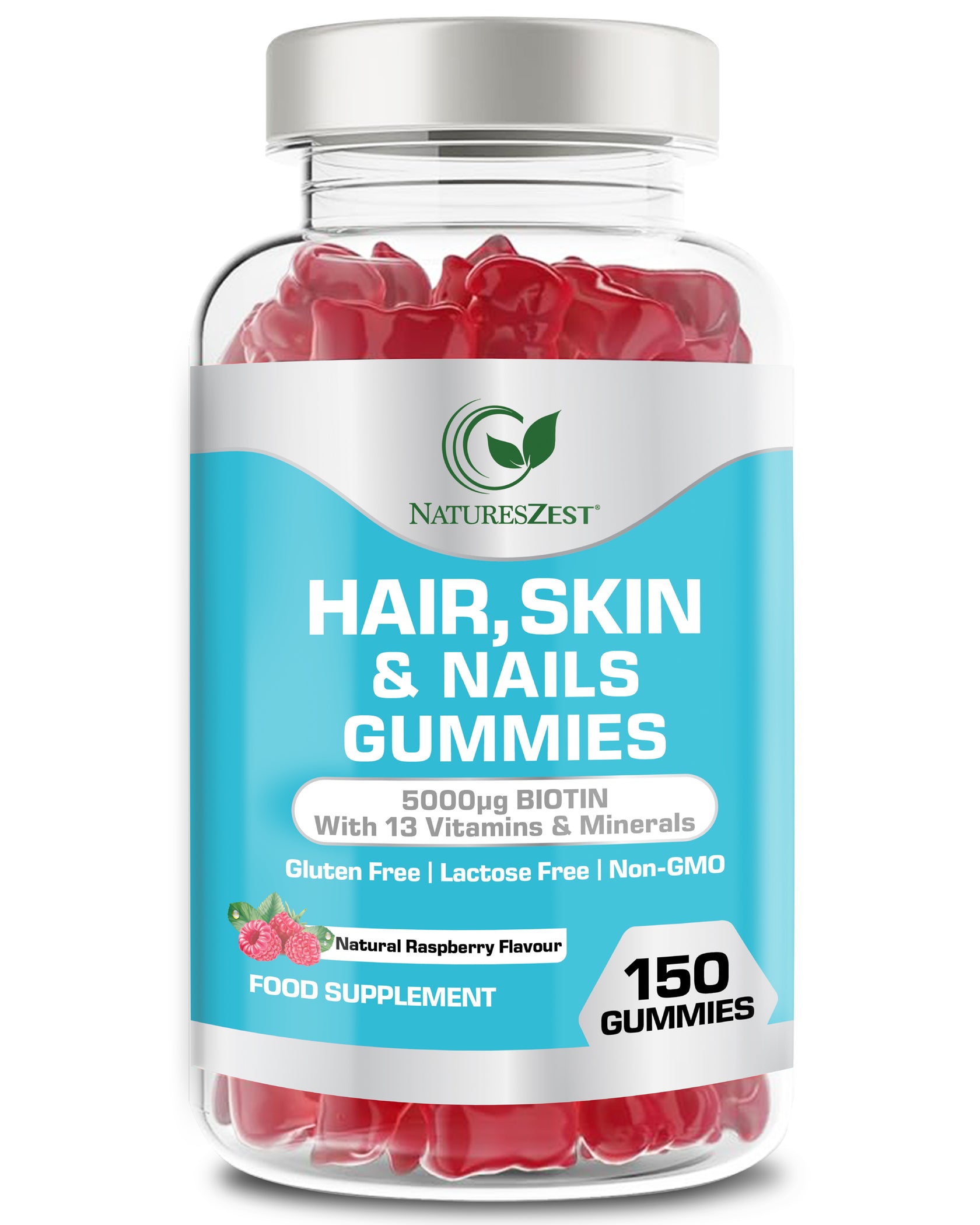 Hair, Skin & Nails Gummies with Biotin 5000µg – Natural Raspberry Flav ...